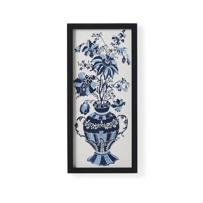 Alexandria Framed Textile with Embroidered Floral Art & Espresso Wood Frame