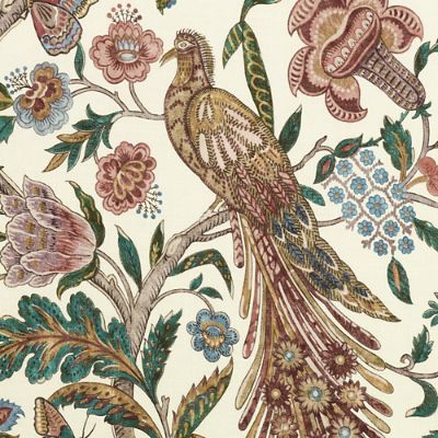 Multi Isabelle Bird & Branch Fabric: French-Inspired Cotton-Linen Blend ...