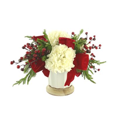 Cream Hydrangea & Berry Arrangement in Ceramic Vas | Frontgate