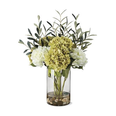 White & Green Hydrangeas with Olive Spray | Frontgate