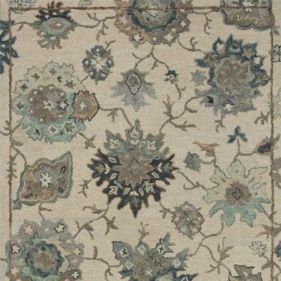 Iris Wool Area Rug with Teal Accents & Unfinished Edges for Indoor Use