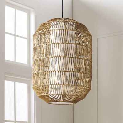 Ramona Paper Rope Pendant with Woven Iron Frame & Fabric Shade