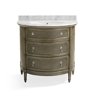 Marion Demilune 36" Single Bath Vanity with Carrara Marble Top & Rattan ...