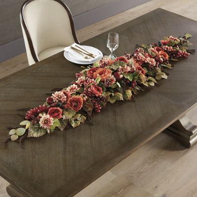 Williamsburg Table Swag with Lifelike Florals & Faux Fruit Accents