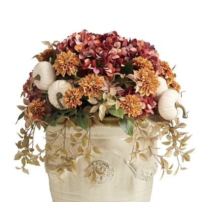 Autumn Sunset Pumpkin Urn Filler with Lifelike Hydrangea & Foliage