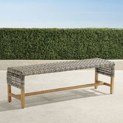 Isola Dining Bench in Natural Teak & Driftwood Wicker with Handwoven Resin