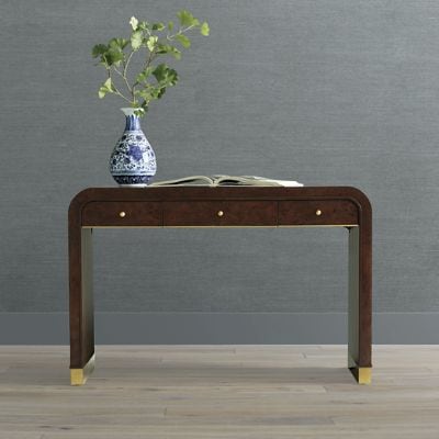 Brando Writing Desk with Burl Veneer & Brass-Finished Details