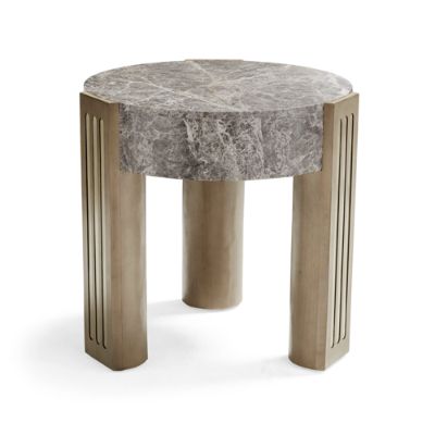 Crawford Coffee & Side Tables with Gray Emperador Stone Top & Brass Inlay