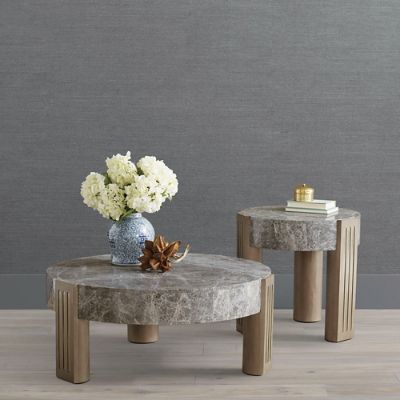 Crawford Coffee Table with Gray Emperador Stone Top & Brass Inlay Legs