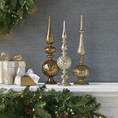 LED Glass Mixed Finials Set of Three with Handpainted Gold Tones & LED ...