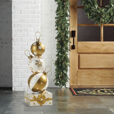 4 ft. LED Stacked Ornament Greeter with 40 Lights & Yard Stake for ...