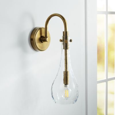 Katrina Wall Sconce with Mouth-Blown Glass & Antiqued Brass Accents