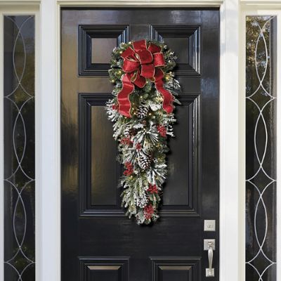 Christmas Cheer Flocked Swag with LED Lights & Timer Function for ...