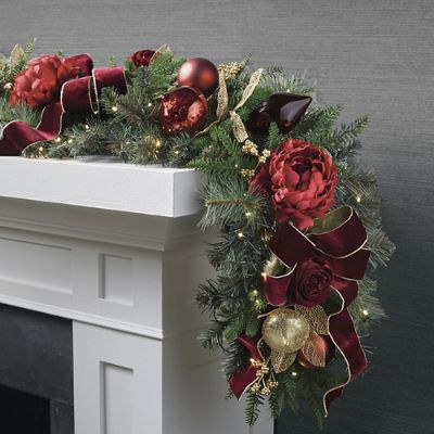 Noble Burgundy Greenery Collection with LED Lights & Velvet Ribbon