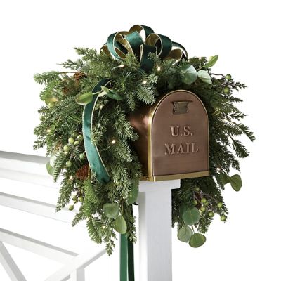 Majestic Holiday Mailbox Swag with LED Lights & Timer Function