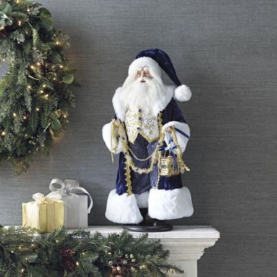Starry Sapphire Santa with Gemstones & Gold Embellishments for Display