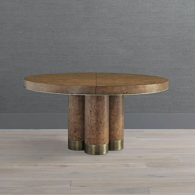 Brando Expandable Round Dining Table with Mappa Burl Veneer & Brass Accents Brando Expandable Round Dining Table with Mappa Burl Veneer & Brass Accents