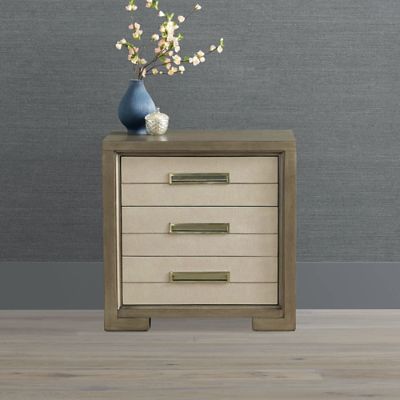 Bozeman Nightstand with Shagreen Drawer Fronts Brass Detailing