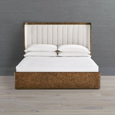Brando Bed with Upholstered Headboard & Brass Trim in Mahogany & Mappa ...