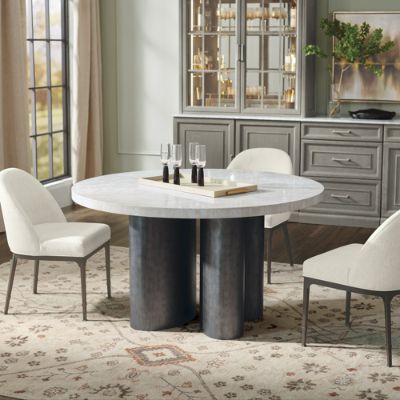 Cava Dining Table with Calacatta Marble or Travertine & Iron Base
