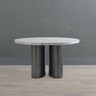 Cava Dining Table with Calacatta Marble or Travertine & Iron Base