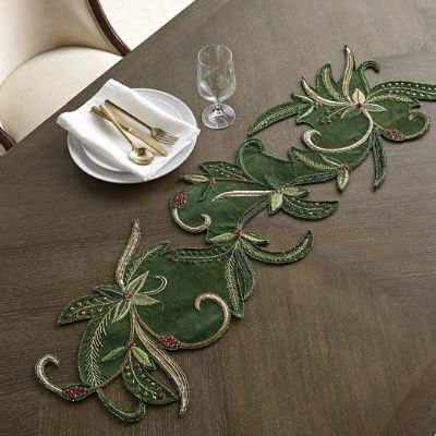 Christmas Morning Table Runner with Handbeaded Gems & Velvet Backing