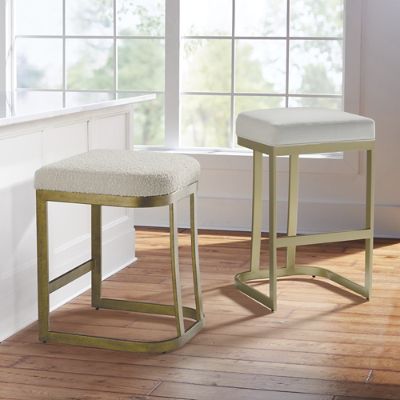 Kamdyn Backless Stool with Performance Fabric & Iron Sleigh Base