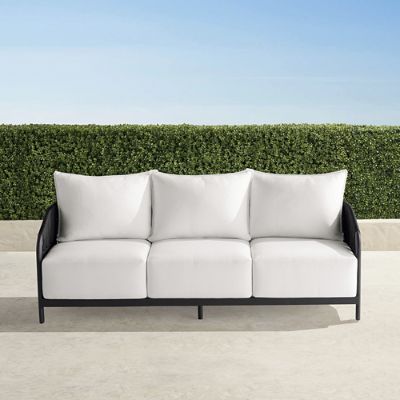 Cadiz Sofa with Cushions & Weather-Resistant Wicker in Matte Black Aluminum