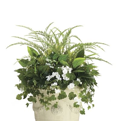 Blooming Geranium & Mixed Evergreen Urn Filler with Lifelike Faux Florals