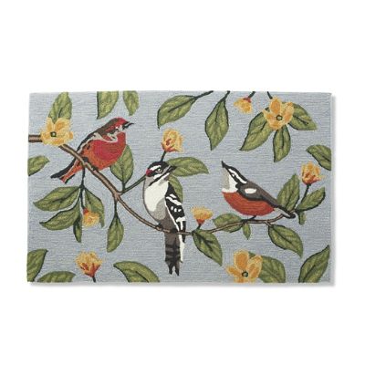 Backyard Birds Door Mat & Hand-Hooked Weather-Resistant Fiber