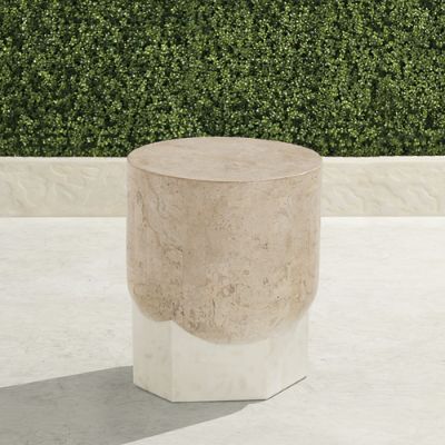 Caldera Stone Accent Stool with Hexagonal Base & Cylindrical Top for ...