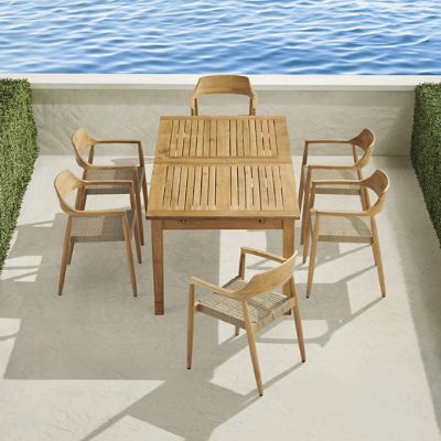 Lovello 7-pc. Dining Set in Natural Teak with Handwoven Wicker & Solid ...