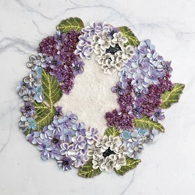 Hydrangea Placemats Set of Two with Hand-Embroidered Beadwork