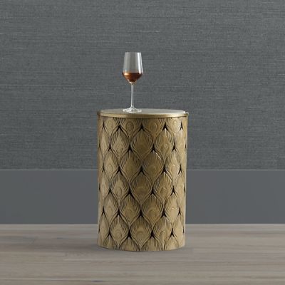 Priya Drink Table with Light Emperador Marble Top & Antiqued Brass Finish