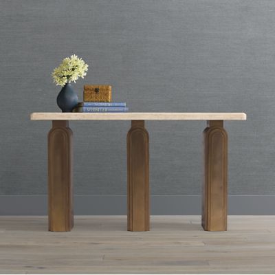 Nala Console Table with Travertine Top & Aged Brass Finish Base