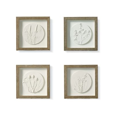 Subtle Impressions Botanical Shadow Box Set with Light Brown Wood Frames