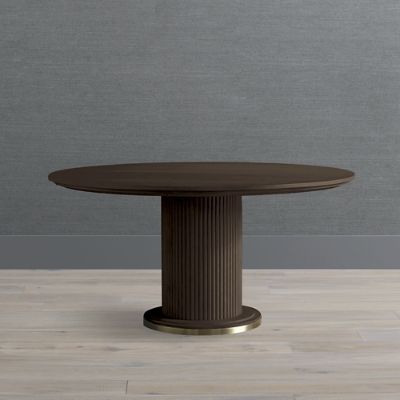 Harrison Round Dining Table with Fluted Oak Base & Brass Trim