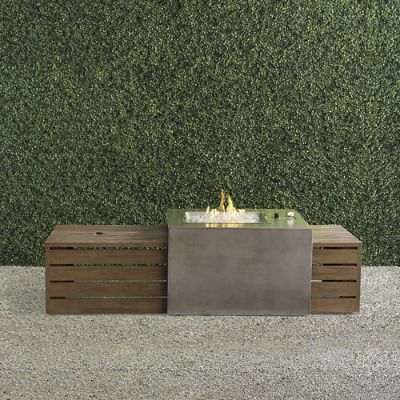 Alicante Fire Table with Sliding Teak Top & Gray Weathered Finish