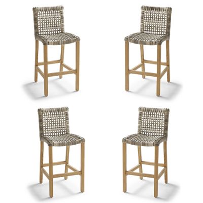 Isola 4-pc. Bar Stool in Natural Teak & Driftwood Wicker | Frontgate