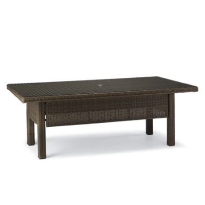 Hyde Park Glass-overlay Woven Dining Table in Ocean Grey Finish | Frontgate