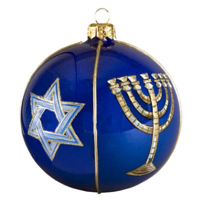 Judaica Ball Ornament Handcrafted European Glass with Jewish Icons