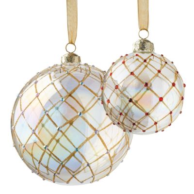 Set of 12 Clear, Gold & Red Diamond Ornaments | Frontgate