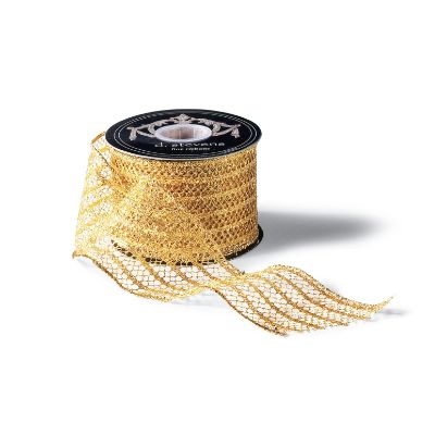 2-1/2" Gold Glitter Mesh Stripe Ribbon | Frontgate
