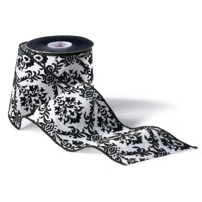 Black & White Velvet Flocked Ribbon | Frontgate
