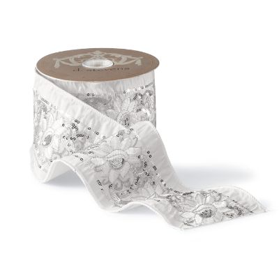 White Floral Ribbon with Sequins | Frontgate