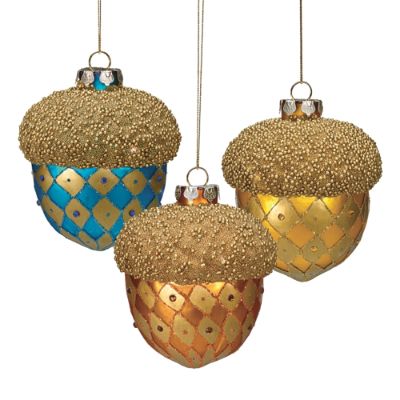 Set of Six Woodland Diamond Acorn Ornaments | Frontgate