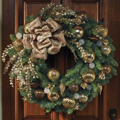 Designer Decorated Bronze/Gold Cordless Outdoor Wreath | Frontgate