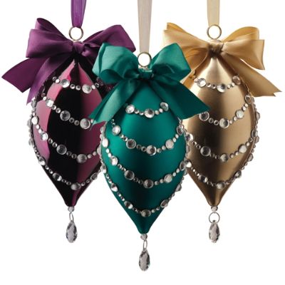 Set of Six Glass Teardrop Ornaments with Crystals and Bows | Frontgate