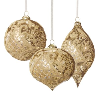 Set Of Six Gold Vintage Glass Ornaments With Glitter Frontgate
