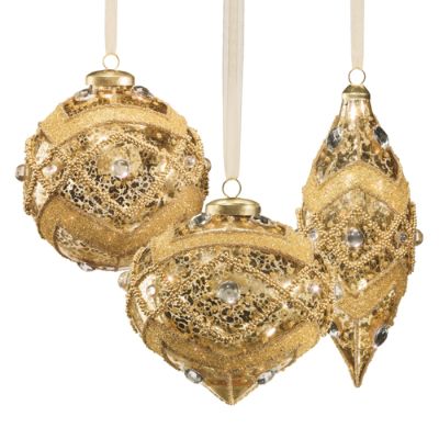 Set Of Six Gold Vintage Glass Ornaments With Beads Frontgate